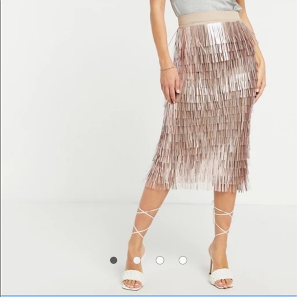 ASOS | Skirts | Asos Design Sequin Layered Midi Skirt In Rose Gold ...